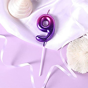LUTER 2.36 Inches Purple and Blue Number Candle, Numeral Birthday Candles Galaxy Gradient Candles Wax Cake Toppers Decorations for Mermaid Themed Party Birthday Wedding Anniversary (9)