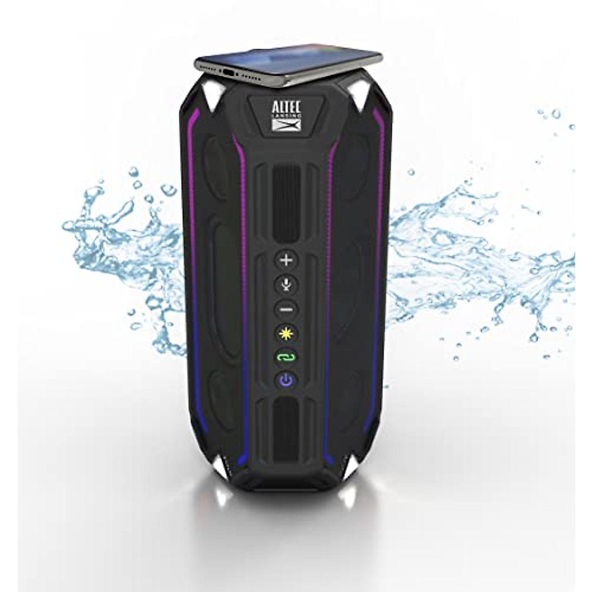 Altec Lansing HydraBoom Bluetooth Speakers, USB Type-C Rechargeable Waterproof Portable Speaker Wireless Phone Charget, Stereo Speaker with LED Lights, Floats in Water, 16 Hour Playtime (Black)