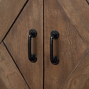 Bridgevine Home Rustic Farmhouse Fireplace TV Stand, 66 Inches, Accommodates TVs up to 80 inches, Fully Assembled, Knotty Alder Solid Wood, Barnwood Finish