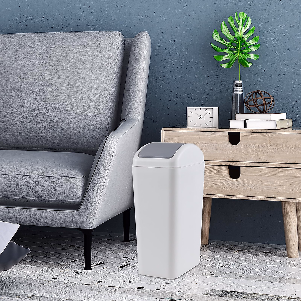 Dehouse 3 Gallon Trash Can with Swing-Top Lid, Plastic Swing-Top Trash Can (Grey)