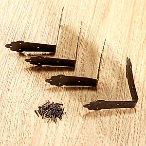 dophee 4Pcs Antique L Shaped Corner Guards, Embossing Decorative Edge Corner Bracket Corner Protectors Guard Cover with Mounting Screws for Chest Case Wooden Box - 2.17"x2.17"x0.98"