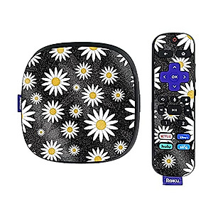 MightySkins Glossy Glitter Skin Compatible with Roku Ultra HDR 4K Streaming Media Player (2020) - Daisies | Protective, Durable High-Gloss Glitter Finish | Easy to Apply | Made in The USA