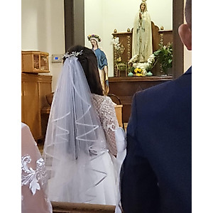 SAMKY Elegant 1T 1 Tier Ribbon Cascade Waterfall Veil - White Elbow Length 28" V197