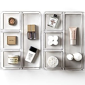 BINO | 4-Section Plastic Drawer Organizer Bin, Light Grey - 2 Pack | THE ARTISAN+ | Multi-Purpose | Soft-Grip Lining and Non-Slip Rubber Feet | Durable | BPA-Free | Desk Drawer Organizer | Vanity Org