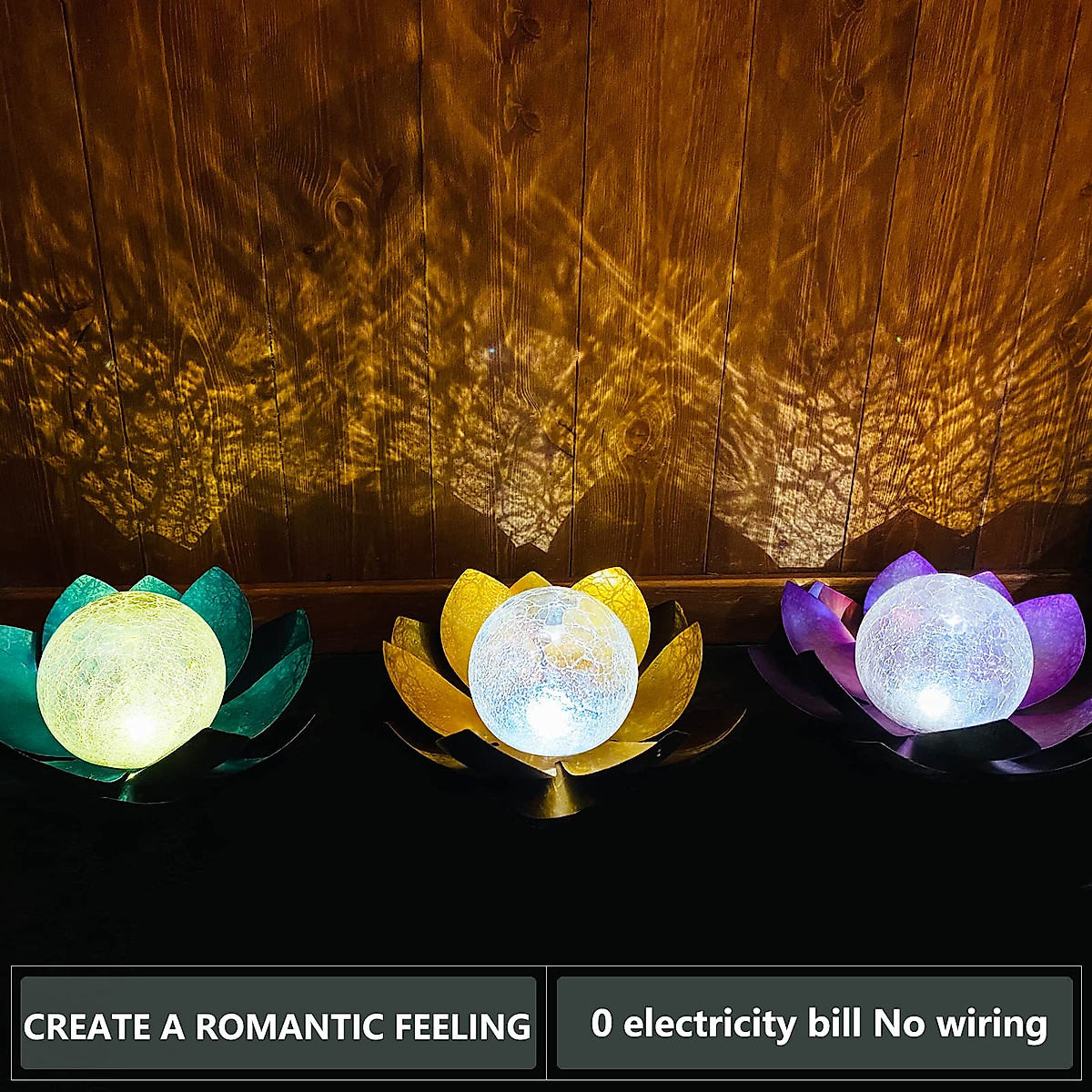 Solar Lotus Metal Flower Light Outdoor Waterproof Garden LED Powered Amber Crackle Ball Lamp for Lawn Patio Yard Tabletop Decor (Lotu - Grey A1)