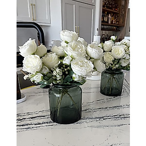 Artificial Peonies Silk Flowers, White Faux Peony Bouquet 4 Bundles Florals Arrangements Decor for Farmhouse Home Boho Wedding Table Centerpiece, Fake Plastic Flowers Bulk Vase Decoration (White)