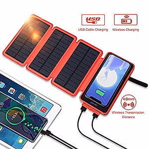 POWOBEST Solar Phone Charger,Solar Charger Power Bank,Outdoor Solar Cellphone Power Bank,High-Speed Charging，Portable Power Bank，20000mAh Wireless Portable Solar Power Bank,Solar Panel Charging(Red)