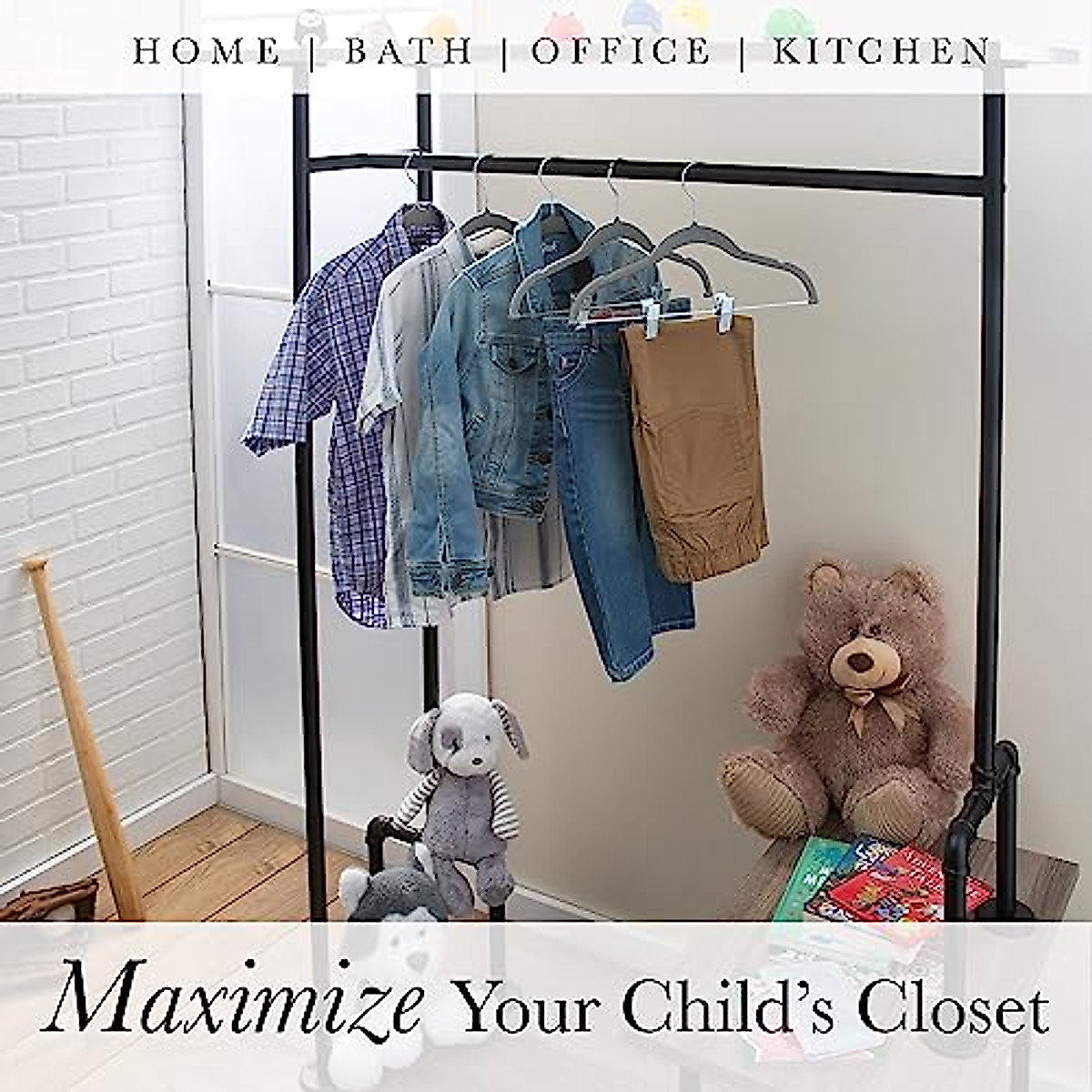 Simplify Children’s 6 Pack Slim Huggable Velvet Kids Hangers with Metal Clips, Good Nursery Closet, Baby Dresses, Outfits, Pants, Bodysuits & Jackets, Grey (3227-GREY)