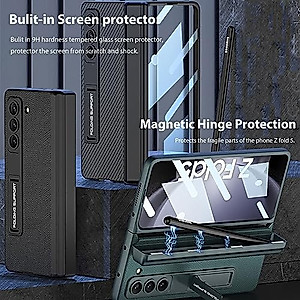 Miimall for Galaxy Z Fold 5 Case, Built-in S Pen Holder+Magnetic Hinge Protection+Screen Protector+Kickstand Military Grade Shock-Proof Protection Phone Case for Samsung Galaxy Z fold 5 (Grey)