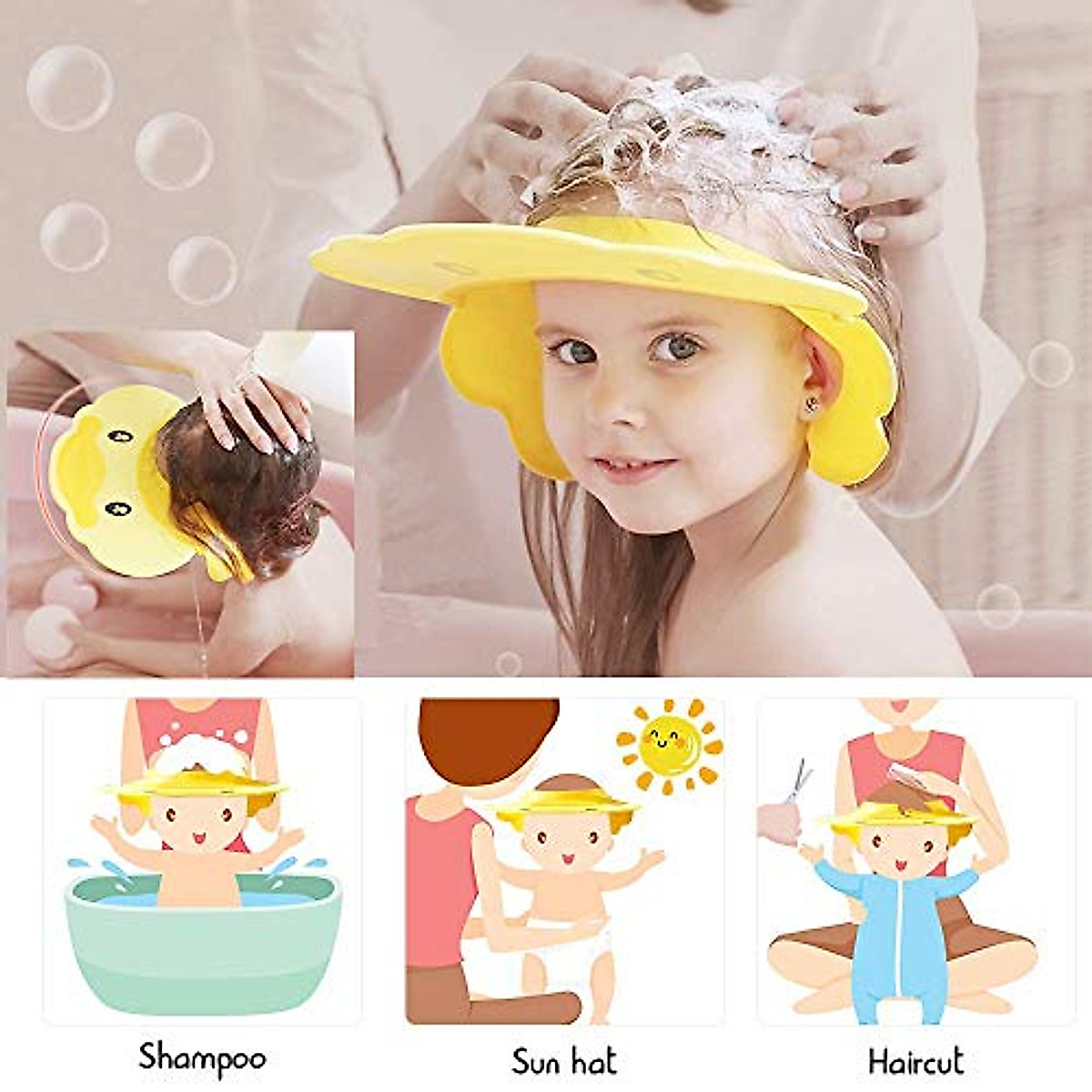 Baby Shower Cap for Kids Bath Visor Adjustable Toddler Shower Cap Multi-Purpose Bathing Cap for Protect Infants Toddler Eyes Ears (Yellow