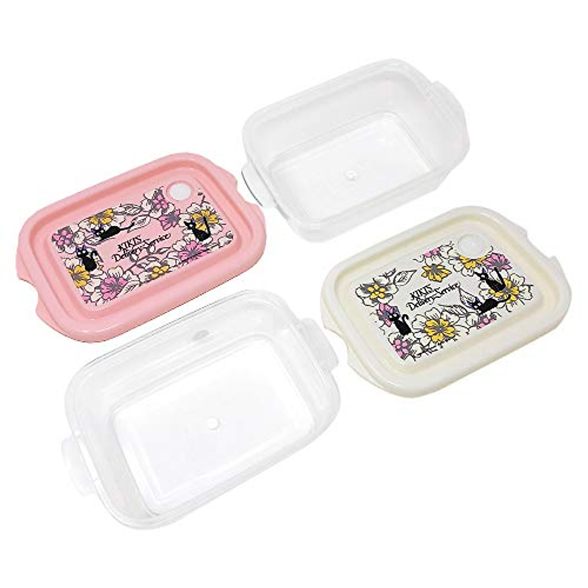 Studio Ghibli Bento Box - Kiki's Delivery Service - JIJI Elegance - Set of 16oz Japanese Lunch Box (2pieces Bento, Non-Woven Fabric Bag), Pink, Ivory