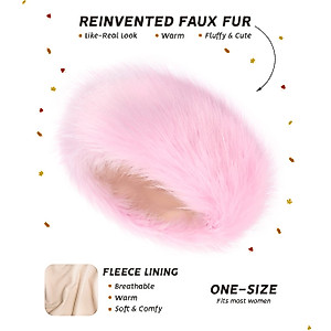 Futrzane Classic Headband - Faux Fur Headbands for Women - Furry Band for Winter (ONE, Pink Classic)