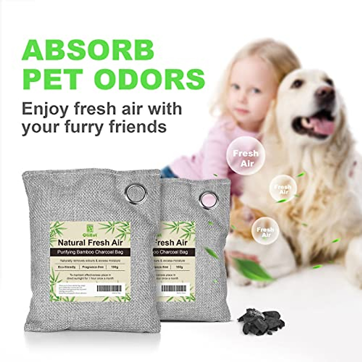 10 Pack Bamboo Charcoal Nature Fresh Air Purifying Bags Activated Charcoal Bags Odor Absorber, Moisture Eliminator,Deodorizer,Air Fresheners For Car Smell,Closet,Shoe,large Room,Pet Room(10x100g))