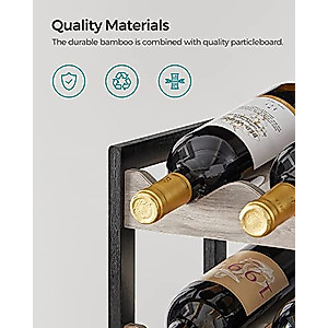 SONGMICS Wine Rack, 3 Tier Tabletop Wine Water Bottle Organizer Storage, Large Capacity Holds 12 Bottles, Bamboo Countertop Wine Holder Shelf for Kitchen Bar Cabinets Pantry, Greige and Black