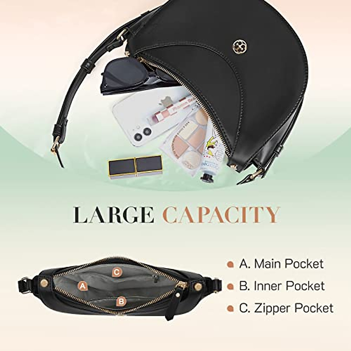 Missnine Shoulder Bag for Women Small Purse Vegan Leather Hobo Bags Crescent Clutch Purses Handbag Ladies Crossbody Bags