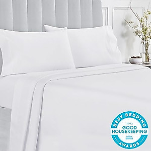 California Design Den 6-Pc Queen Size Sheet Set with 4 Pillowcases - 400 Thread Count 100% Cotton Sheets, Cooling Sateen Weave, Luxury Deep Pocket Bedsheets Set - Bright White