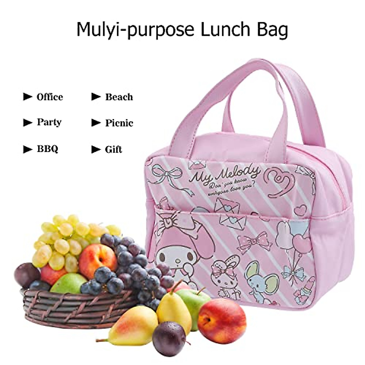 Anime Lunch Box Bag Cartoon Lunch Holder Layer Insulated Lunch Cooler Bag for Women Girl Work Picnic (LB My Me)