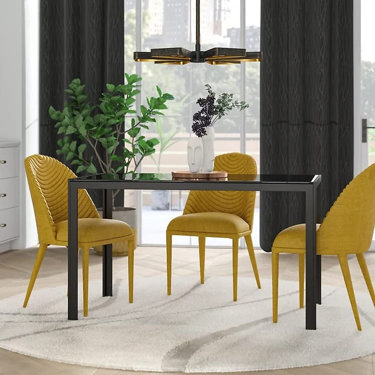 COSVALVE Tempered Glass Dining Table, Table with Rust Resistant Legs, for Kitchen Dining Room Restaurant Coffee Shop Domestic (Black Dining Table)