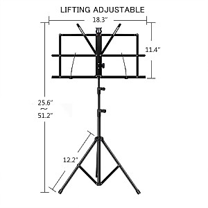 ENNBOM 2-in- 1 Music Stand Portable Folding Sheet Music Stand Adjustable Music Sheet Clip Professional Music Sheet Holder with Carry Bag (Pack of 1)