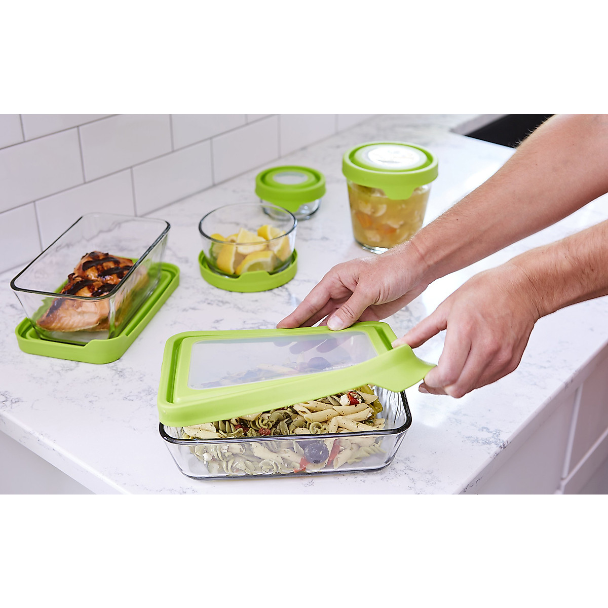 Anchor Hocking TrueSeal 1-Cup Glass Food Storage Container with Airtight Lid, Green