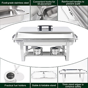 IMACONE Chafing Dish Buffet Set of 2, 8QT Stainless Steel Rectangular Chafers and Buffet Warmer Sets for Catering, with Food & Water Pan, Lid, Foldable Frame, Fuel Holder for Event Party Holiday