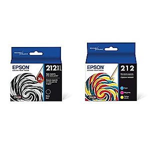 Epson T212XL120 Expression Home XP-4100 4105 Workforce WF-2830 2850 212XL Ink Cartridge (Black) in Retail Packaging & T212 Claria Standard Capacity Cartridge Ink - Color Combo Pack