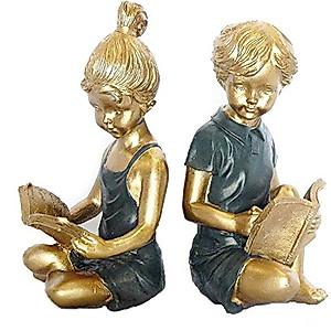 Bellaa 22951 Boy Girl Bookends Studious Reading Scholar Bookrack Book End 8 inch