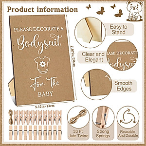 Panitay 126 Pcs DIY Baby Bodysuit Baby Shower Set Rustic Kraft Baby Shower Game Sign DIY Baby Bibs 25 Blank White Newborn Bodysuit 25 Fabric Marker 25 Stencils 24 Markers 1 Sign for Gender Reveal