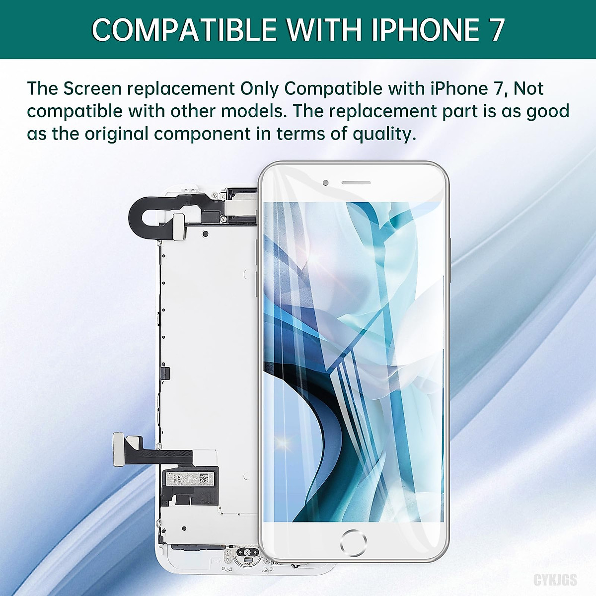 CYKJGS for iPhone 7 Screen Replacement White with Home Button 4.7" 3D Touch LCD Display Digitizer Full Assembly with Front Camera Ear Speaker Front Glass Fix Tools Repair Kit for A1660, A1778, A1779