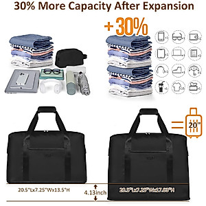 Expandable Travel Duffle Bag, Large Weekender Overnight Bags for Women Men 20.5 Inch Waterproof Carry on Shoulder Tote Bags for Hospital Maternity Mommy Gym with Toiletry Bag Black