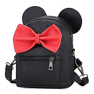 Girls Mini Backpack Purse Mouse Ear Polka-dot Sequin Bow Convertible Backpack to Crossbody Bag for Women (black, W7.5 x H8.7)