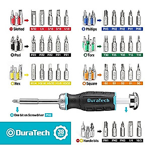 DURATECH Multi-bit Ratcheting Screwdriver, 38-Piece Magnetic Screw Drivers with Bits Storage Handle, Slotted/Philips/Pozi/Torx/Hex/Square