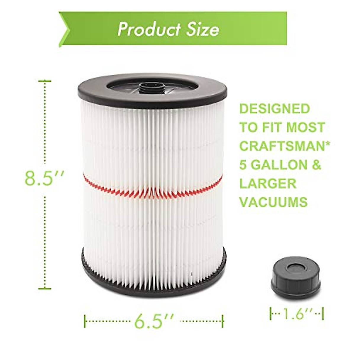 2 Pack Cartridge Filter for Craftsman 17816 9-17816 Wet/Dry Air Filter Replacement Part fit 5/6/8/12/16/32 Gallon & Larger Vacuum Cleaner