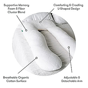 Newton Baby Premium Pregnancy Maternity Pillow with Organic Cotton, 50% More Memory Foam and Fiber Clusters in The Core for Complete Support, U-Shaped with Removable Washable Cover