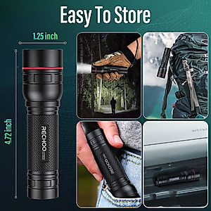 RECHOO Rechargeable Flashlights High Lumens, G1000 Super Bright Flash Light, Small Zoomable Led Flashlight with 3 Lighting Modes, Portable Tactical Flashlights for Camping (Battery Included)