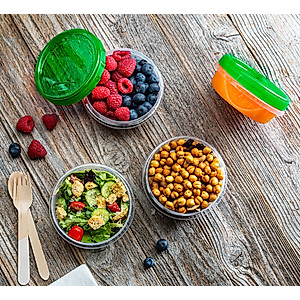 Elegant Disposables (8 Ounce 10 Pack) Twist cap Containers Clear Bottom With Green Top Screw on Lids Twist Top Food Storage Freezer Containers