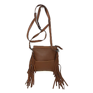 Texas West Handcrafted Genuine Leather Western Cowhide Womens Fringe Clutch Crossbody Bag in 3 Colors (Brown)