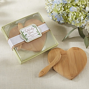 Kate Aspen Tastefully Yours Heart-Shaped Bamboo Cheese Board, Miniature Cutting Board, Sage Green/Brown, 4.5" H x 5" W, One Size