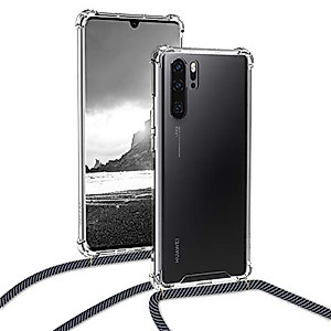kwmobile Crossbody Case Compatible with Huawei P30 Pro Case - Clear TPU Phone Cover w/Lanyard Cord Strap - Anthracite