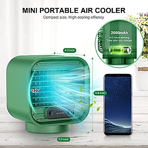 Personal Air Conditioner, Mini AC Portable Air Conditioner Rechargeable 2000mAh Evaporative Cooling Fan with 3 Speeds 100% Leakproof Design for Home Office, Car, Camping Tent