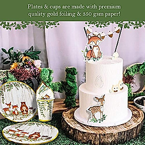 YARA Woodland Creatures Theme Baby Shower & Birthday Party Supplies For Boy & Girl Decorations with paper plates, napkins and cups of Forest Animal Friends Fox Deer Bear Racoon Tableware Set Serves 24