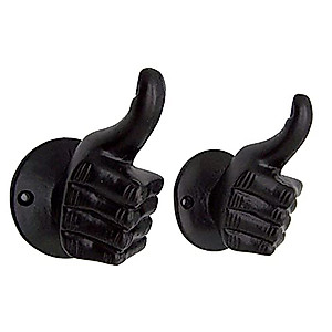 Rustic Weathered Cast Iron Thumbs Up Wall Hooks, Unique Home Décor, Set of 2, 4.5 Inches (Black)