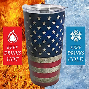 DENNSHH 4th of July American Flag Tumbler 20oz Stainless Steel Patriotic Cup Memorial Veterans Father's Independence Day BBQ Camping Outdoor Travel with Lid Double-Wall Vacuum Insulated