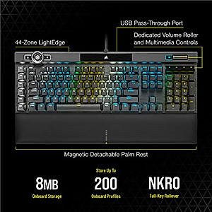 Corsair K100 RGB Mechanical Wired Gaming Keyboard - Cherry MX Speed Switches - PBT Double-Shot Keycaps - Elgato Stream Deck and iCUE Compatible - QWERTY NA Layout - Black,Silver