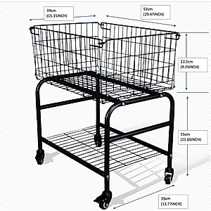 Rolling Laundry Basket on Wheels,Garment Storage Cart,Black Metal Basket with wheels, Color Black,Garment Metal Rack(1, Black)