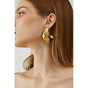 Large Gold Dangle Earrings Chunky Gold Statement Earrings 14K Gold Plated Wave Earrings for Women - Irregular Shape Dangle Earrings Gift for Girls