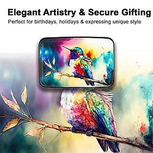 Kaabao Credit Card Holder for Women Men RFID Blocking Wallet Small Business Metal Slim Mini Aluminum Hard Case (Watercolor Painting Hummingbird)