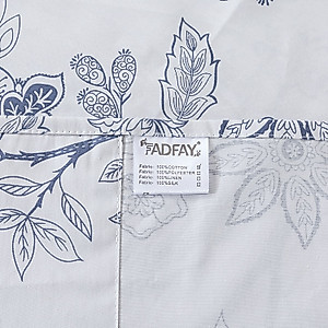 FADFAY 7 Piece 100% Cotton Light Blue Floral Bedding Set Queen Size Bed Sheet Set +Duvet Cover, Soft Toile Flower Complete Bedding(1 Duvet Cover, 1 Fitted Sheet, 1 Flat Sheet + 4 Pillowcase)