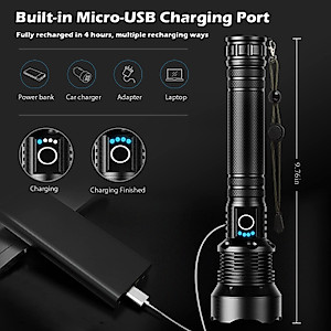 BERCOL Rechargeable LED Flashlights High Lumens, Super Bright 900,000 Lumens Flashlight with 5 Modes & Waterproof, Powerful 10000mAh High Capacity Flash Light for Camping Emergencies - 2 Pack