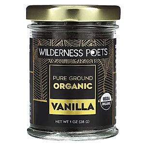 Wilderness Poets Pure Vanilla Powder - 100% Organic Ground Vanilla Beans - Tahitian Variety, Grade A | Potent, Super Aromatic, Perfect for Chefs, Baking, Ice Cream, Coffee Lattes, 1 Ounce (28 Grams)